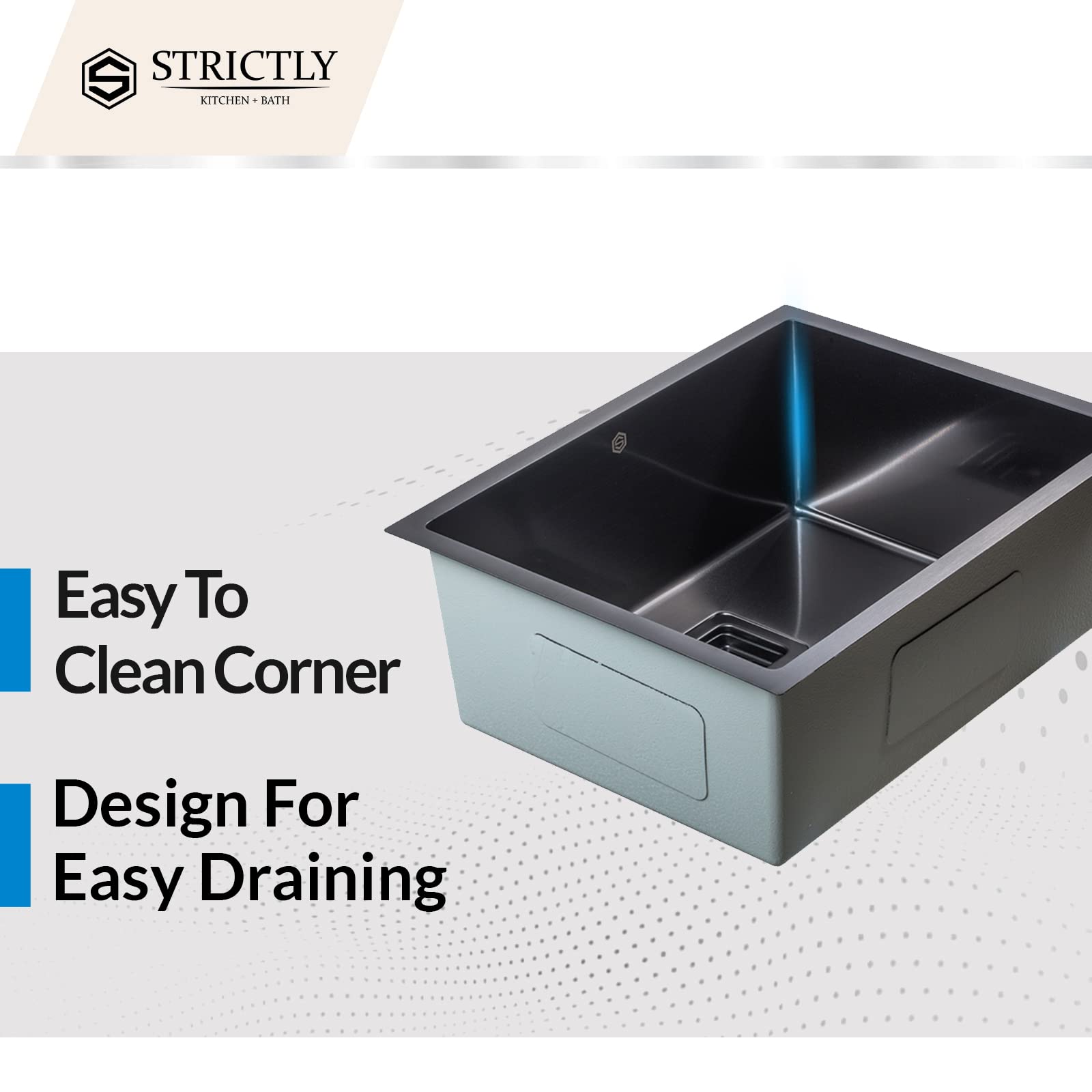 Strictly Sinks 23 Inch Undermount Kitchen Sink β Black Single Bowl 16 Gauge Stainless Steel Bar Prep Kitchen Sink Stain Resistant β With 1 Square Disposal Adapter, 1 Strainer Drain & Bottom Grid