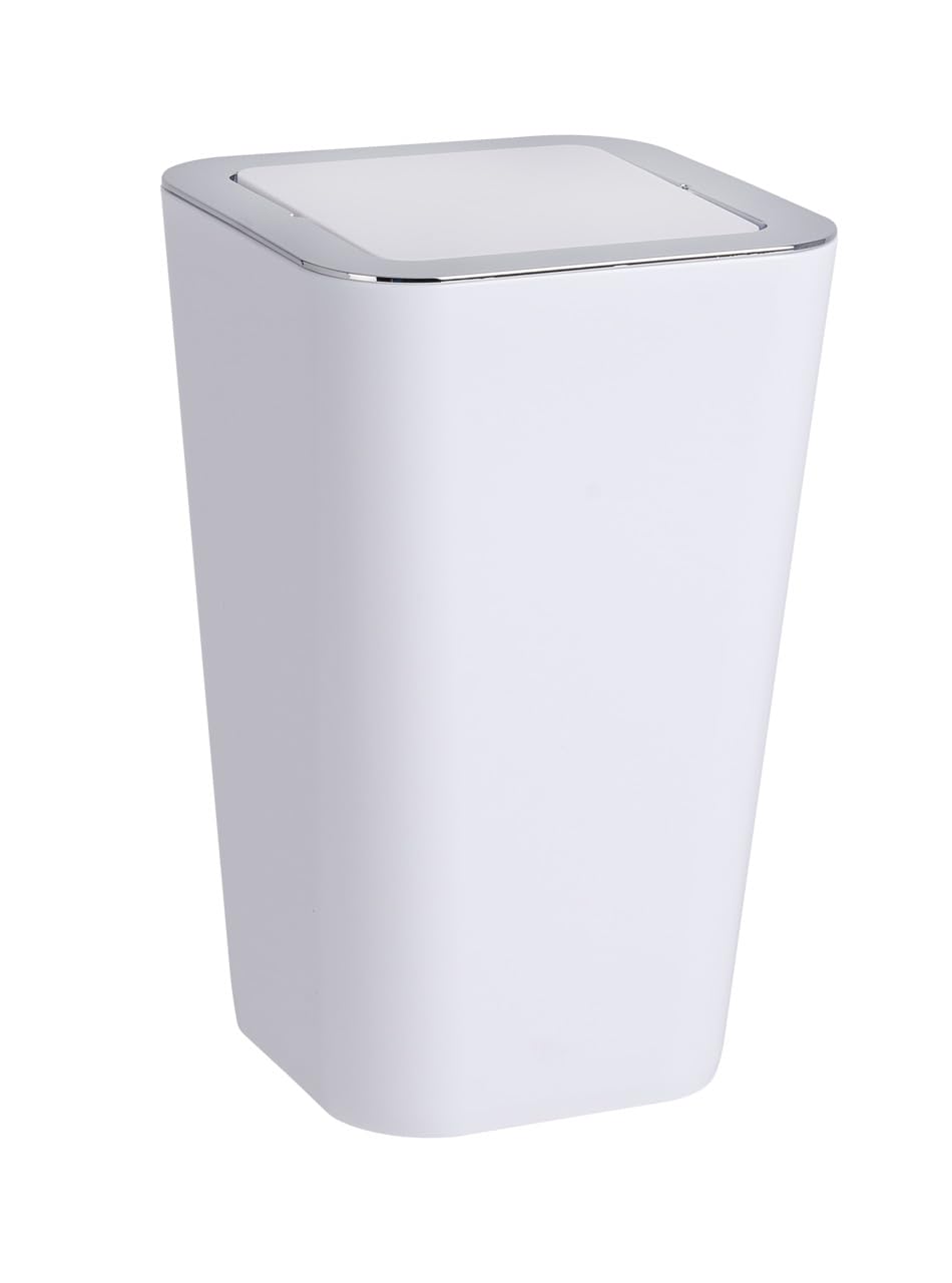 WENKO Small Trash Can with Swing Top Lid, Mini Waste Basket, Stylish Garbage Bin for Bathroom, Bedroom, Kitchen, 1.6 Gallon, 7.1 x 11.2 x 7.1 in, White