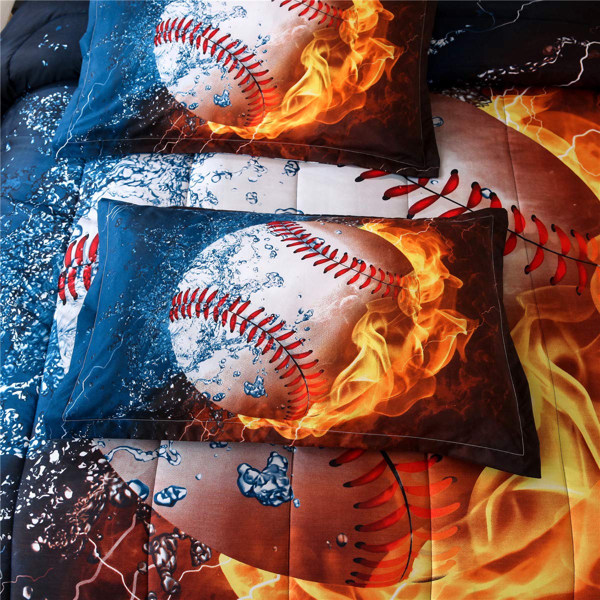 NTBED Baseball Comforter Set Full Size for Boys Teens,3D Sports Bedding Comforter,Fire Printed Quilt Set with 2 Pillow Shams