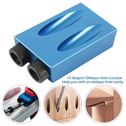 esidianzi 15pcs 15 Degree Pocket Hole Screw Jig Dowel Drill Joinery Kit Woodworking Oblique Guides Set Positioner Locator Tool for Carpenters Screw Drill(14 piece set)