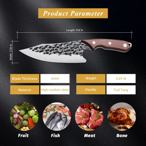 Huusk Viking Knife with Sheath Hand Forged Boning Knife Bundle with Japanese Meat Butcher Brisket Trimming Knife