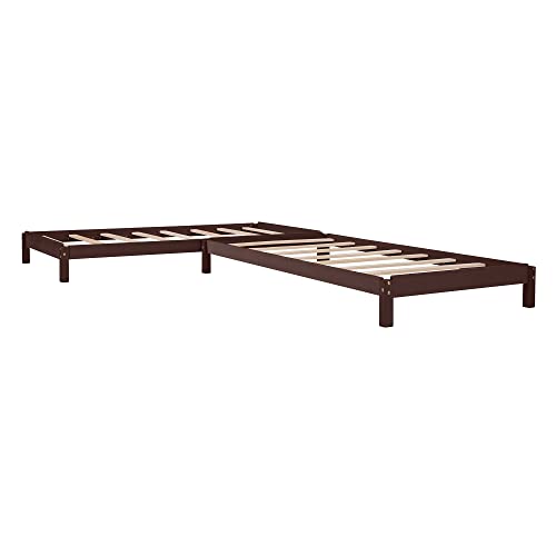 Solid Platform Bed Twin Size Wood Stackable Twin Beds with Wooden Slats Convertible Floorbed Frame Without Headboard for Girls Boys Teens, No Box Spring Needed β Two Beds Set (Walnut)