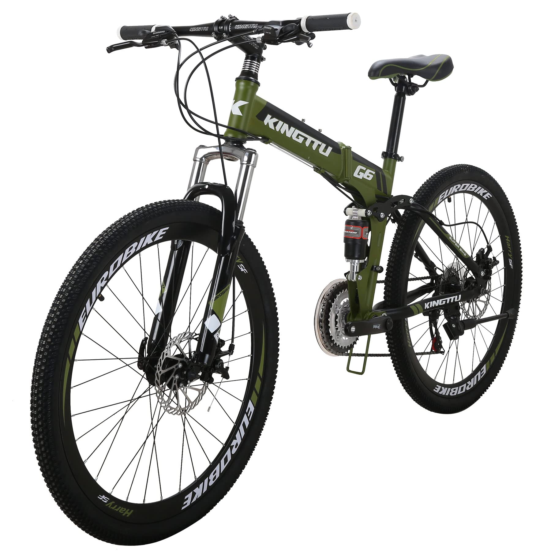 Kingttu Folding Mountain Bike 21 Speed Full Suspension Foldable Bicycle, Dual Disc Brake Folding Bikes 26" for Adults (ArmyGreen)