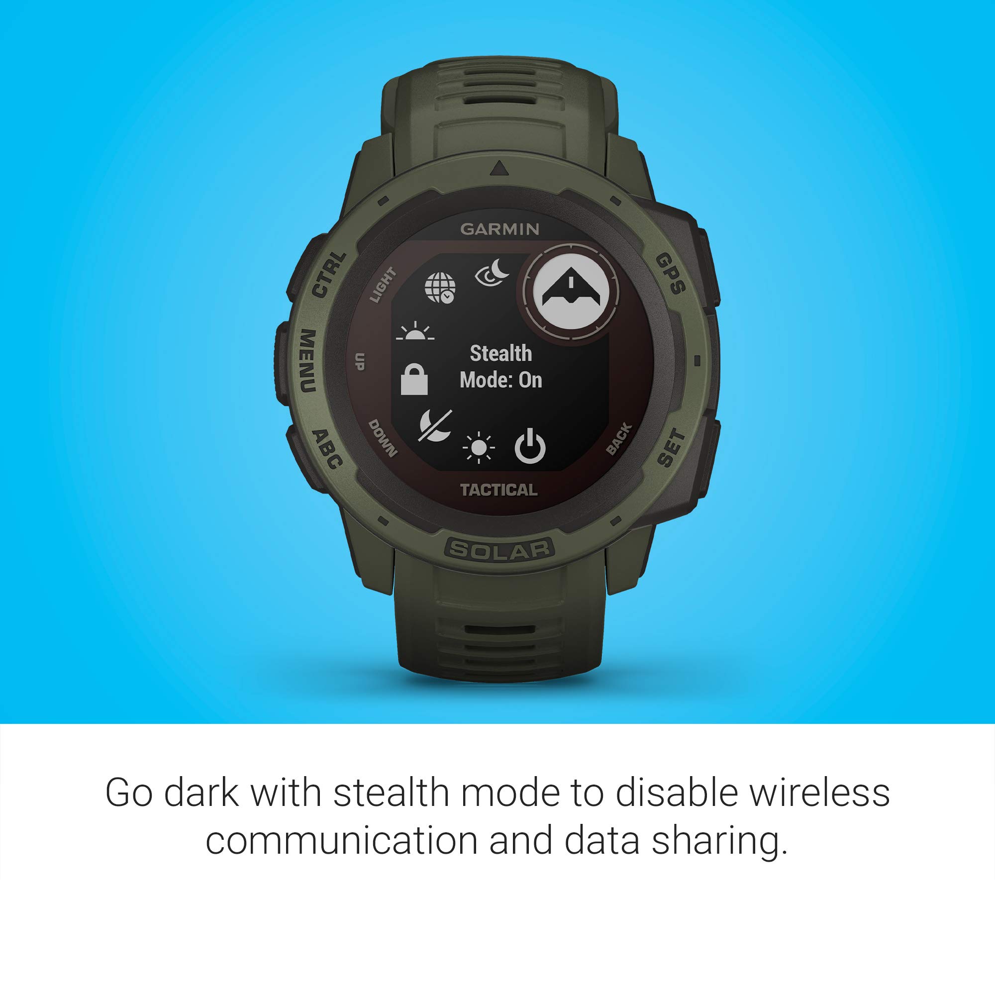 Garmin Instinct, Rugged Outdoor Smartwatch with Solar Charging Capabilities and Tactical Features, Built-in Sports Apps and Health Monitoring, Moss Green
