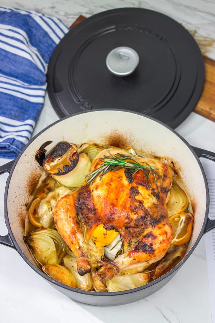 Marquette Castings 6 Quarts Premium Cast Iron Dutch Oven Pot with Lid for Bread Baking, Enameled Dutch Oven Cast Iron & Dual Handles, Flat Bottom, Oven Safe, Non-stick & Non-toxic (Black)