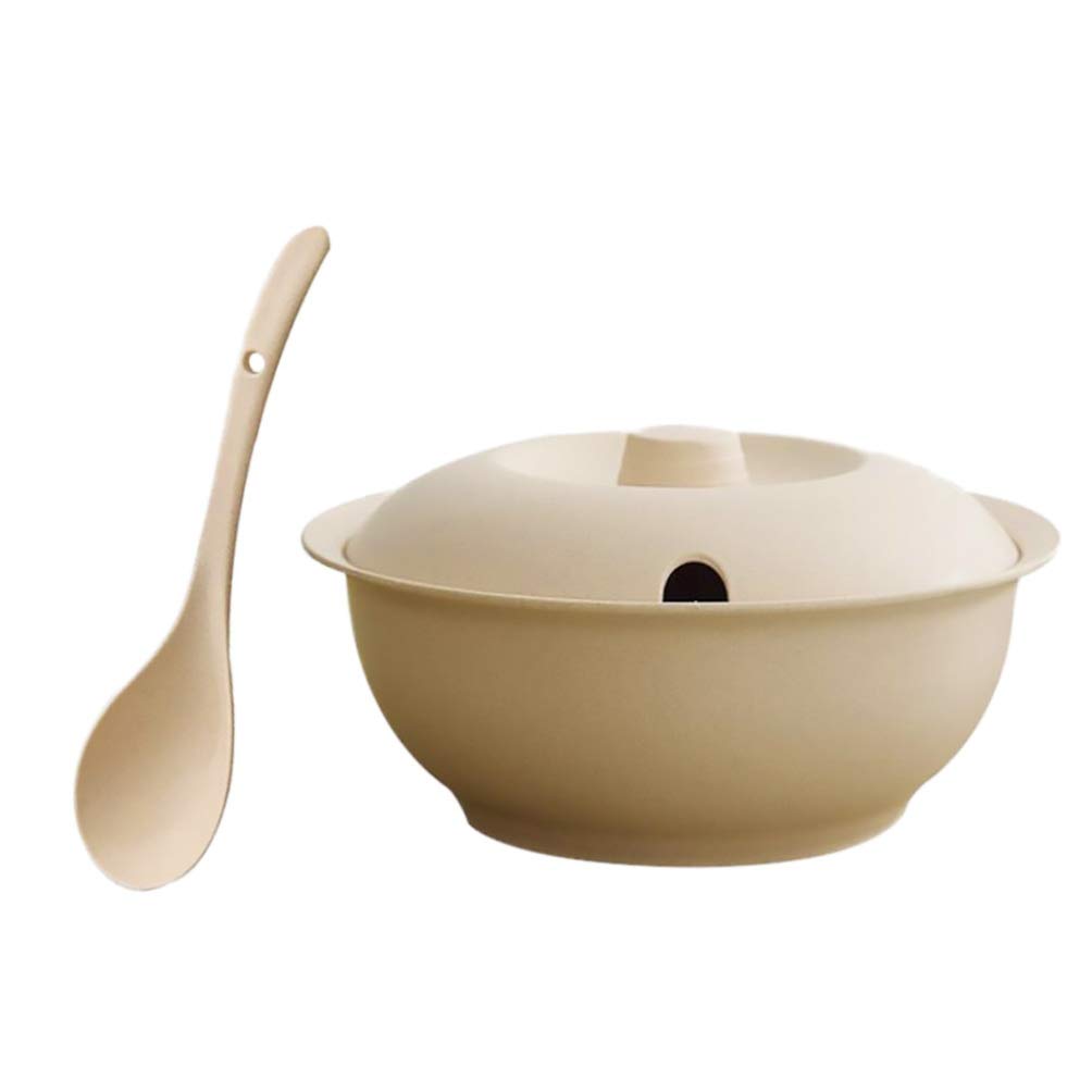 Hemoton Soup Pot Microwave Noodle Bowls Soup Bowl with Spoon Wheat Straw Soup Food Dish Large Meal Food Round Bowl with Lid Cover Salad Dinner Lunch Bowl Tableware Soup Pot Salad Serving Utensils
