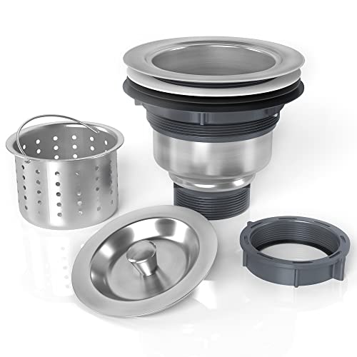 GETPRO Kitchen Sink Drain Strainer 3-1/2 Inch Sink Strainer Assembly Kit 304 Stainless Steel Removable Deep Waste Basket and Sealing Lid Kitchen Sink Drain Assembly Kit for Standard Kitchen Sink