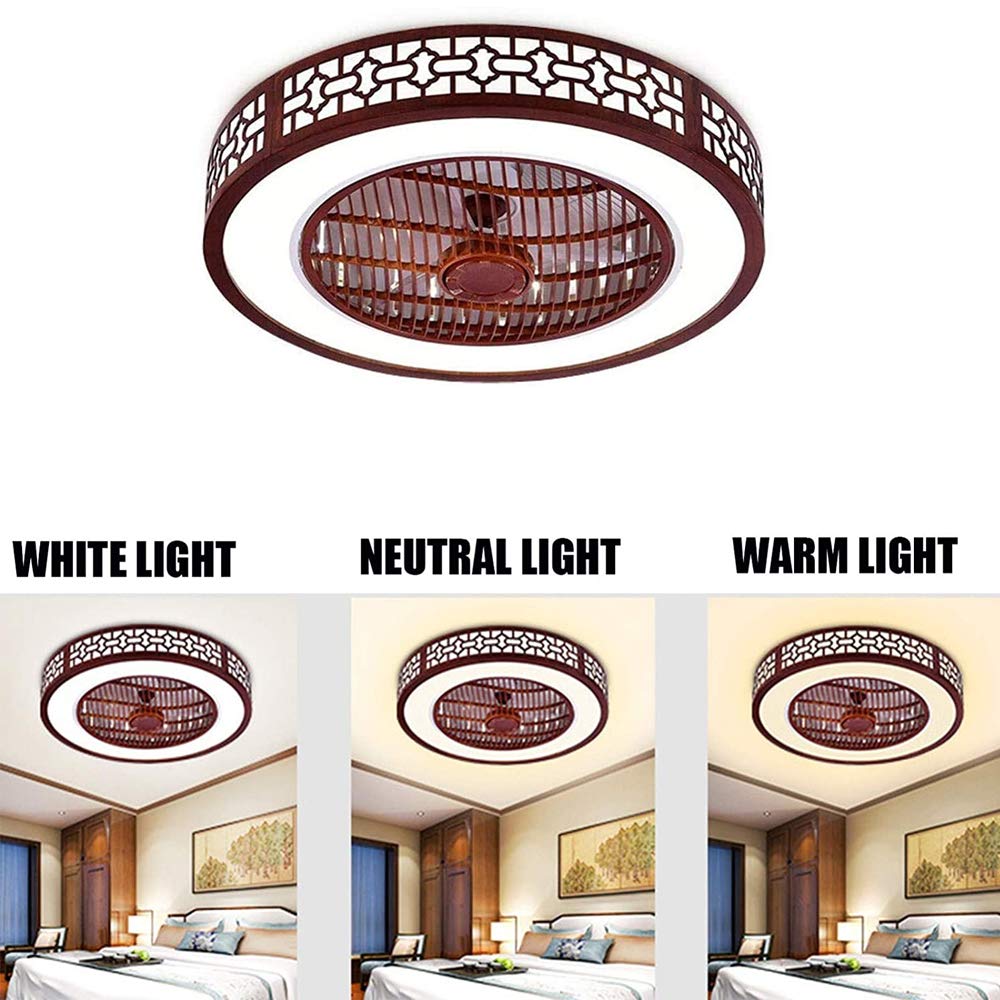 FAiruo Modern Chinese Led Ceiling Fan with Remote Control 64W Invisible Semi-Recessed Installation Solid Wood Adjustable Wind Speed Ceiling Light Fan with Fans Bedroom Living Room Dining
