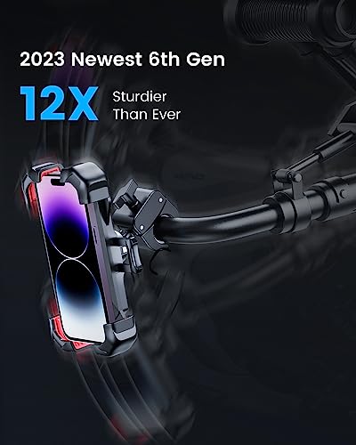 JOYROOM Motorcycle Phone Mount, [1s Auto Lock][100mph Military Anti-Shake] Phone Holder for Bicycle, [10s Quick Install] for Handlebar Mount, Compatible with iPhone 15 Pro, Samsung, All Cell Phone