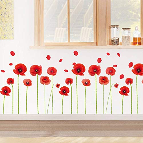 Esmee DIY Red Poppies Beautiful Flowers Vines Stick Wall Decals, Living Room Bedroom Children Room Nursery