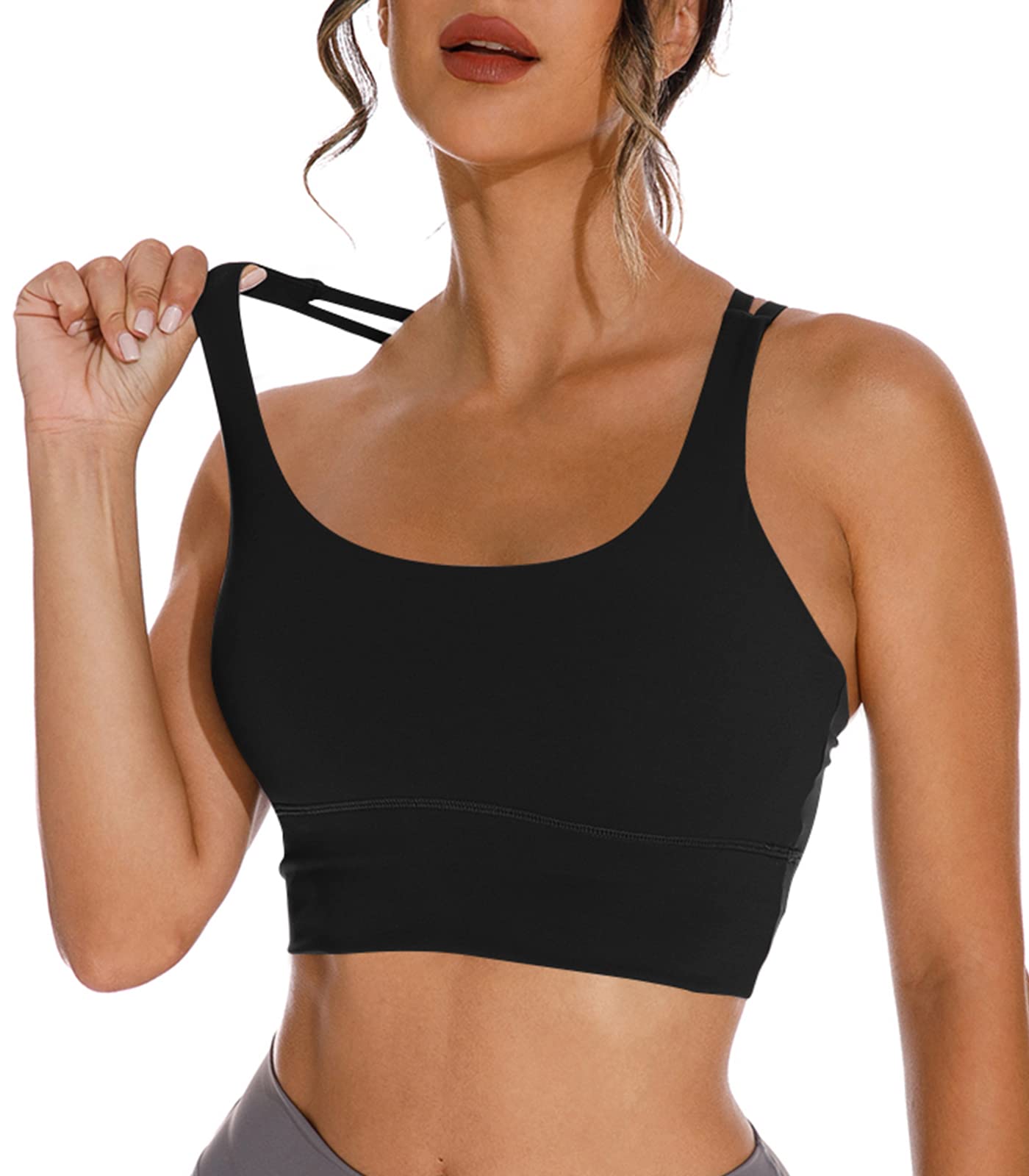 Glorto Women's Padded Sports Bra Criss Cross Back Yoga Bra High Impact Athletic Running Workout Top Black Medium