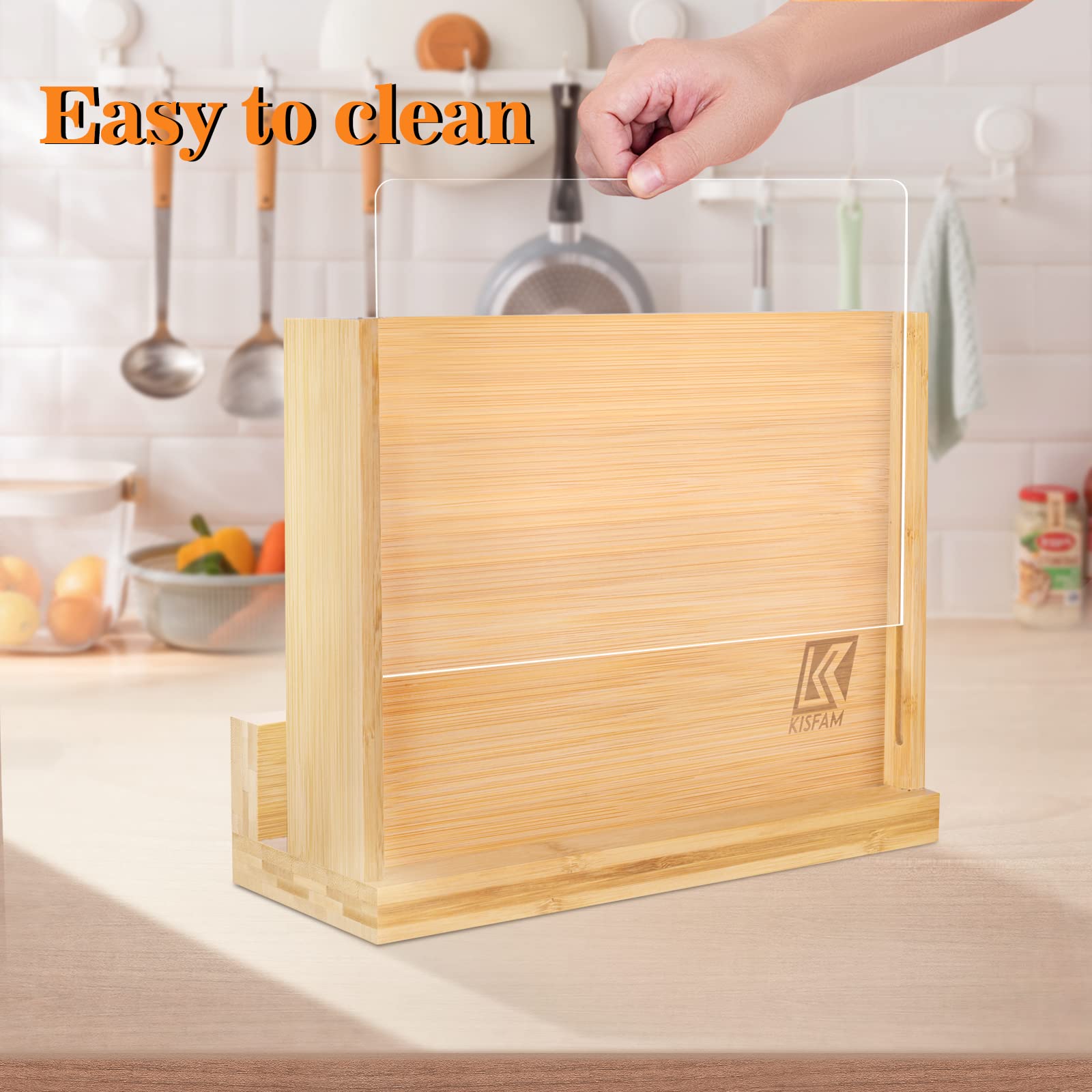 Magnetic Knife Block, Knives Holder Wooden Rack with Double Sided Magnetic and Transparent Acrylic Shield for Kitchen Multifunctional Storage (Without Knives&Cutting Board)