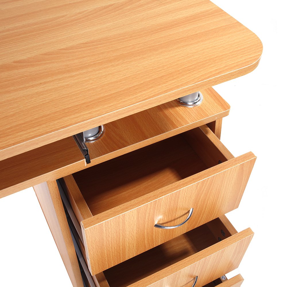 Goujxcy Computer Workstation Desk,Home Office Computer Desk with Storage Drawer and Pull-Out Keyboard Tray,Spacious Workstation Writing Study Table (Wood)