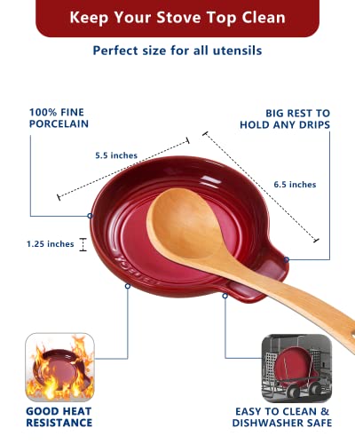 Yoeuen Ceramic Spoon Rest for StoveTop, Heat-Resistant Spoon Holder for Kitchen Counter, Large Utensil Rest for Spatula, Spoons or Tongs, Red 1pcs