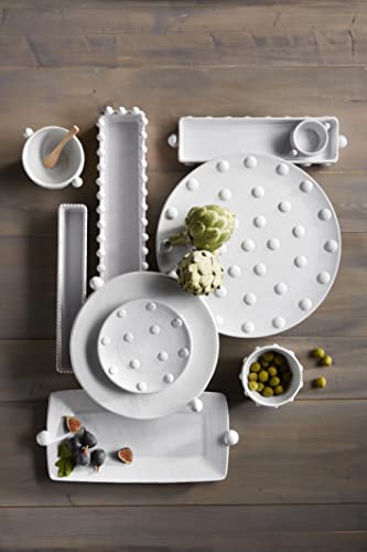 Mud Pie Beaded Dip and Tray Set, 4" x 14" 3 3/4" x 2" Dia, White