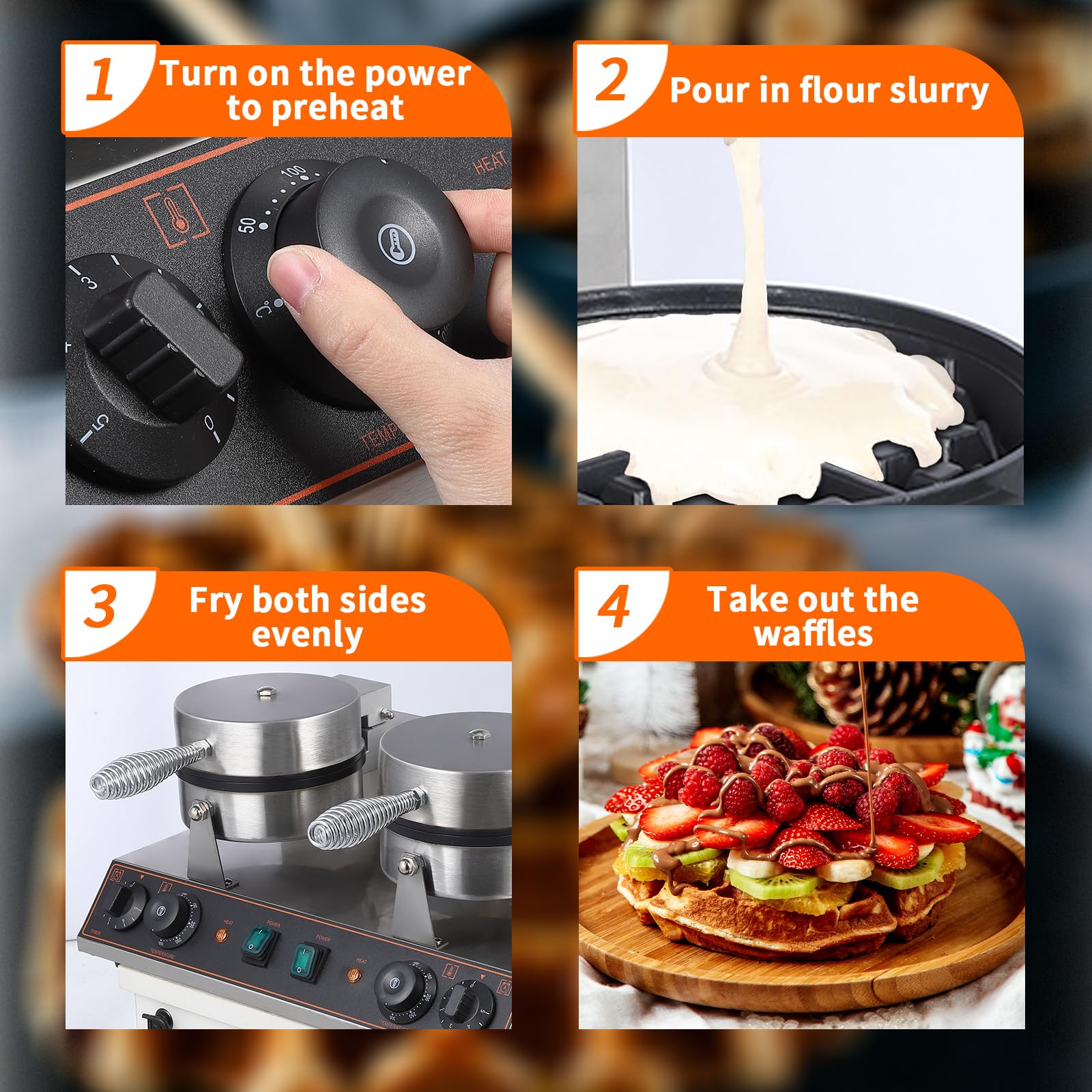 Litake Commercial Electric Waffle Cone Maker Stainless Steel Ice Cream Waffle Cone Machine Nonstick Mold for Restaurant, Bakeries, Snack Bar Use (110V 2400W)