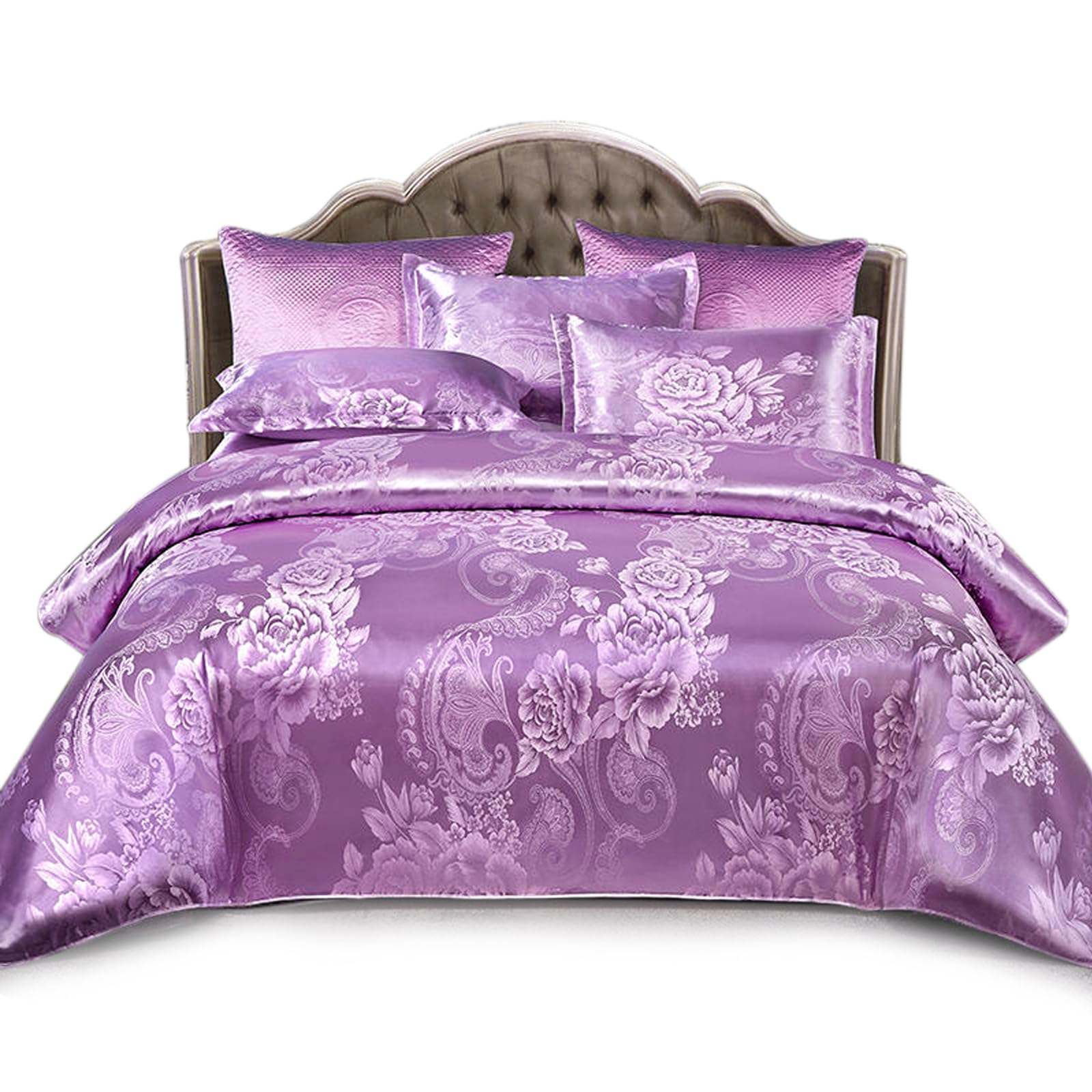 Satin Bed Sheet Set - European Luxury Satin Jacquard 4-Piece Bedding Set True Silk Duvet Cover Luxury Silky Satin Pillowcases Comforter Cooling and Super Soft (H,59 * 78.7in(Quilt Cover))