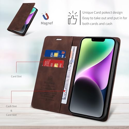 FERFXN Protective Phone Case Wallet Case Compatible with Oppo Realme C55 Case with Card Holder Flip Cover RFID Blocking Protective Leather Case Durable Shockproof Cover (Color : Brown)