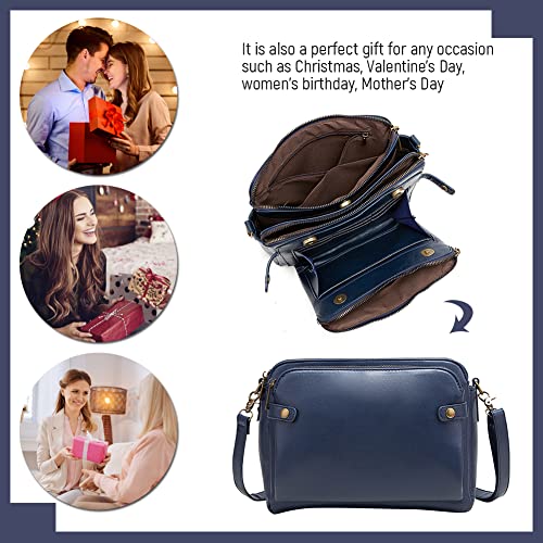 JQWYGB Crossbody Leather Bags for Women - Three-Layer Leather Crossbody Shoulder & Clutch Bag Purses (Dark Blue)