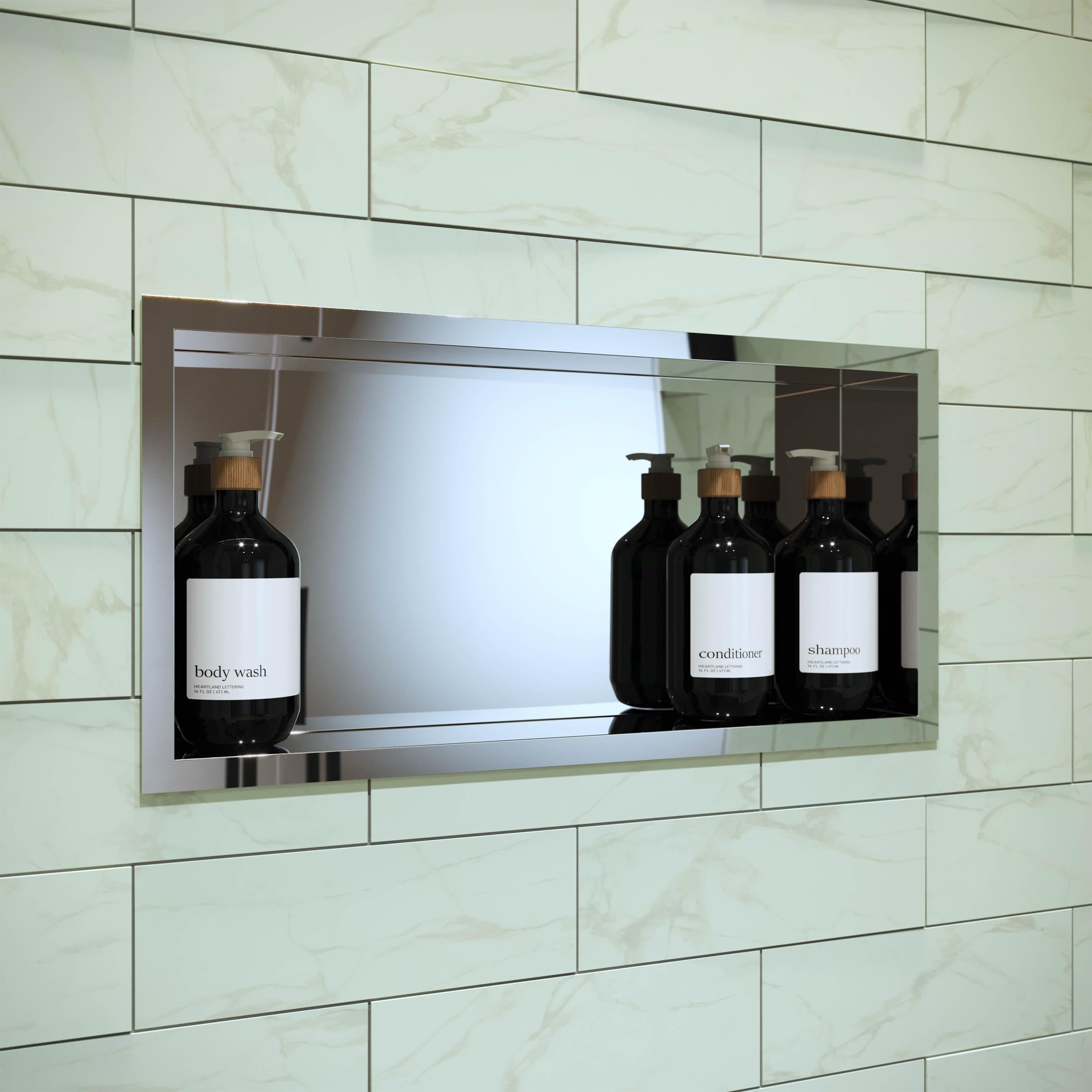 Swiss Madison Well Made Forever Voltaire 12β x 24β Stainless Steel Single Shelf Wall Niche in Polished Chrome
