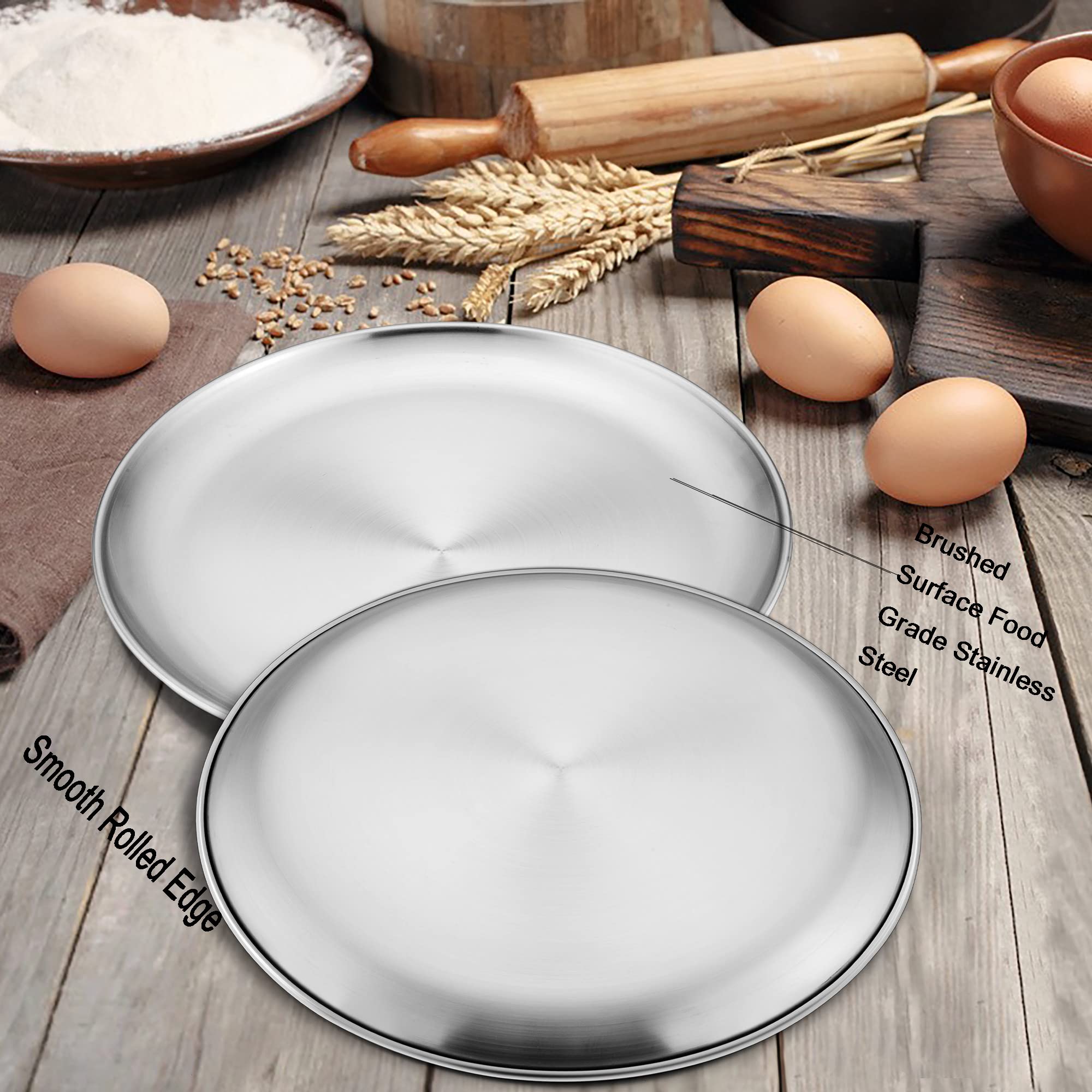 LIANYU 4 Pack Pizza Pan Set, 11.8 Inch Stainless Steel Pizza Serving Tray for Oven Baking, Nonstick Round Pizza Plate,Dishwasher Safe