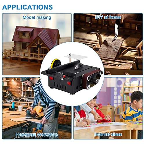 Mini Multifunctional Table Saw 300W 0.8" Cut Depth, 1.2β x 16β Belt Sander 6β Disc Sander for Crafts Wood Stone Cutting and Grinding, w/ 10 Sanding Belts and 5 Sandpapers