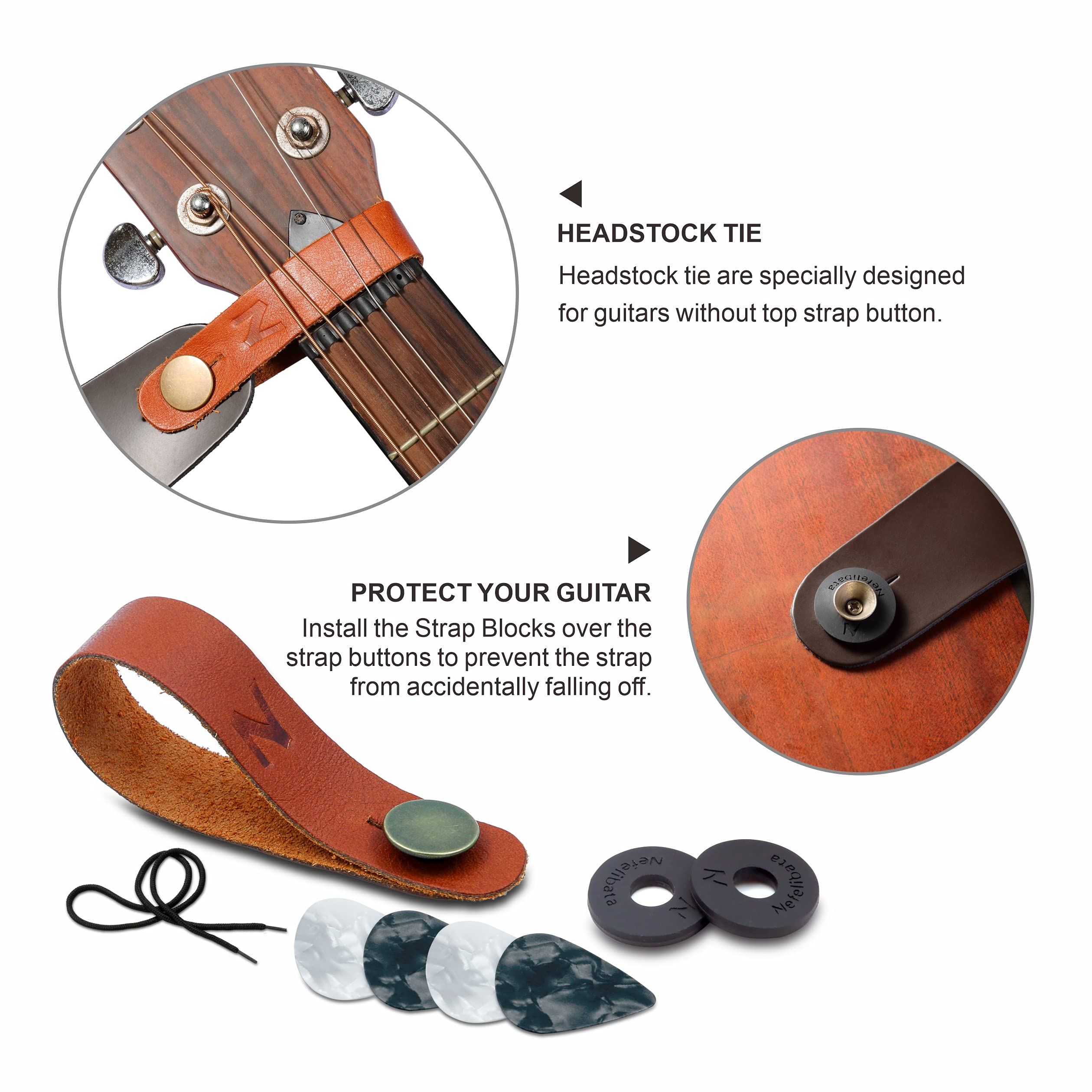 Guitar Strap, Vintage Embroidered Cotton Guitar Straps with Genuine Leather Ends for Bass, Electric & Acoustic Guitars, Come with Free Strap Button, 1 Pair Strap Lock and 4 Guitar Pick (Yellow Flower)