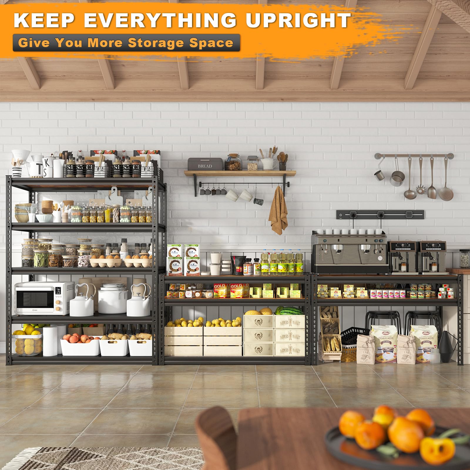 REIBII Garage Shelving Load 2500LBS Wide Storage Shelves Adjustable Sturdy Heavy Duty Shelving Deep Metal Shelves for Storage Tall Metal Shelf, Organize for Pantry Kitchen 3 Pack