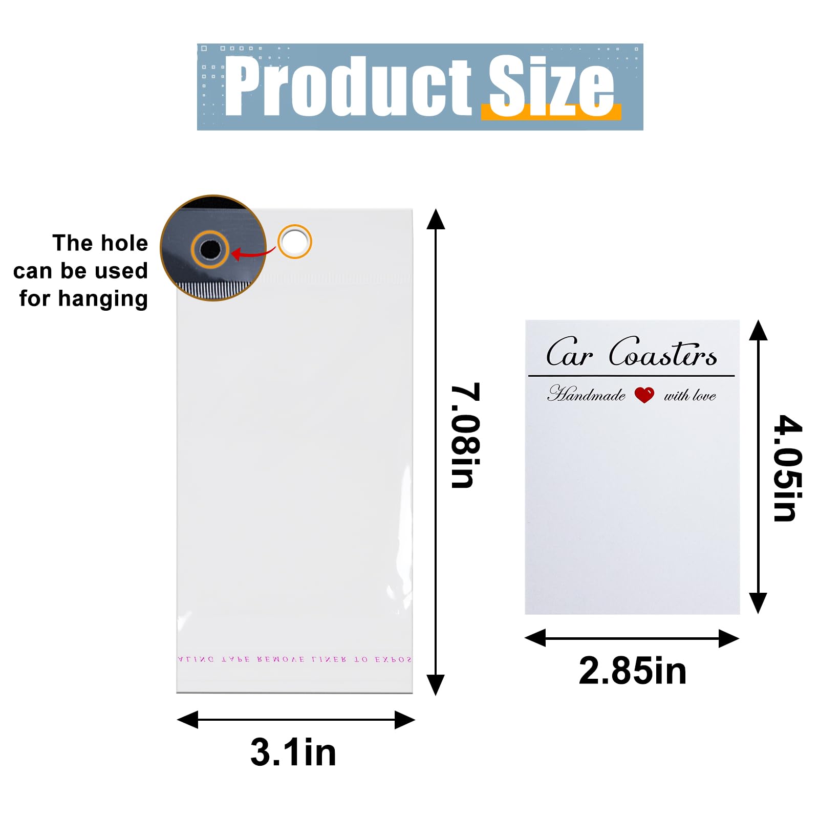 GFPGYQ 50Pcs Car Coaster Packaging for Selling,Sublimation Car Coasters with 50Pcs Bags,Car Coaster Packaging ,Coasters Display Cards 6.8x2.85In,Compatible with Coasters Up to 2.75" in Diameter
