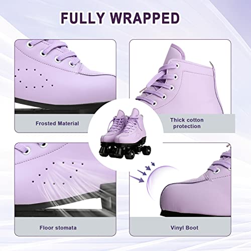 Roller Skates for Women Men PU Leather Classic Roller Skates Adjustable Four-Wheel High-Top Shoes for Beginner, Professional for Indoor Outdoor Girls Unisex