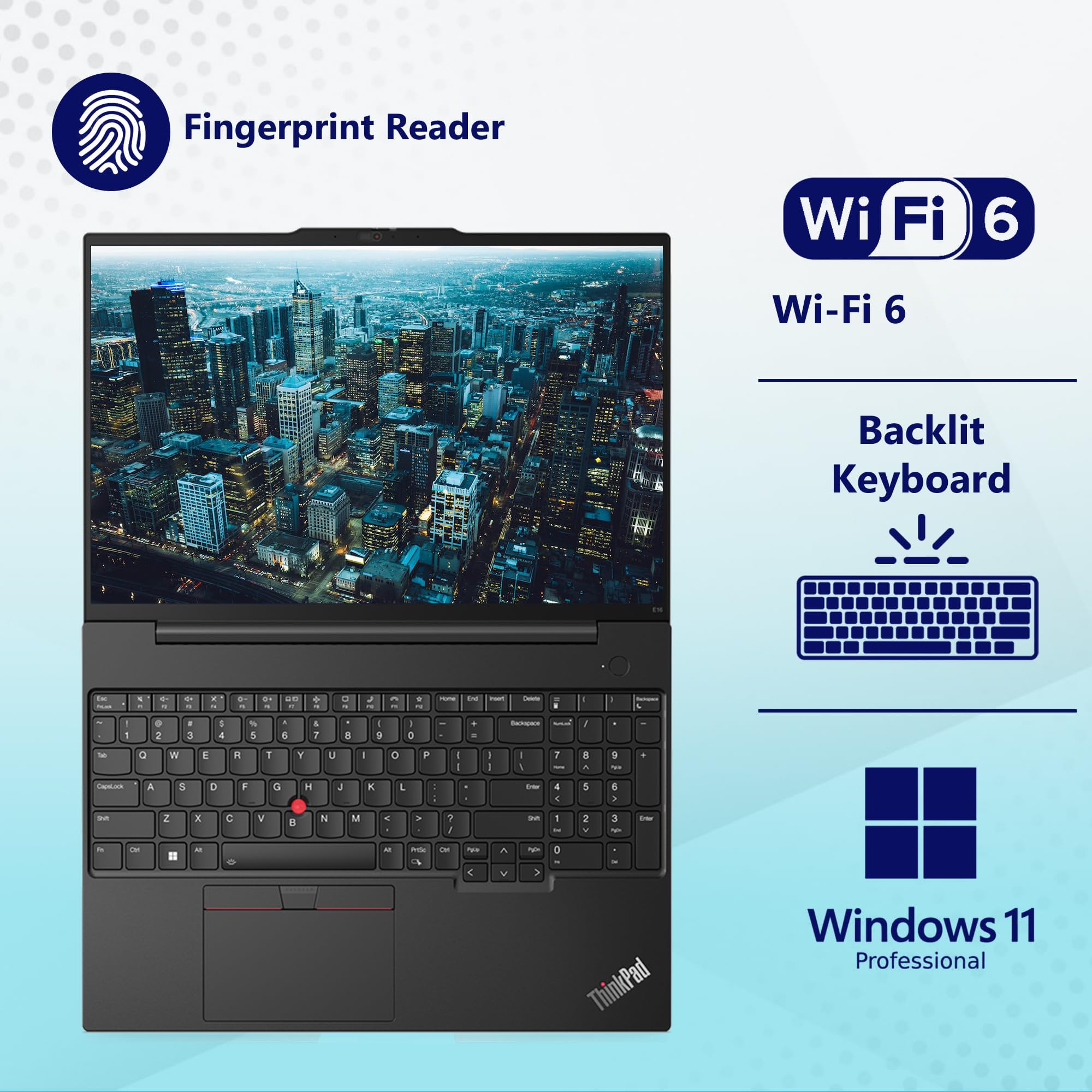 Lenovo ThinkPad E16 16" FHD+ Business Laptop Computer, AMD Ryzen 5 7530U (Beat i7-1355U), 8GB DDR4 RAM, 4TB PCIe SSD, WiFi 6, Thunderbolt 4, Backlit KB, Fingerprint Reader, Windows 11 Pro, WE/PGPY