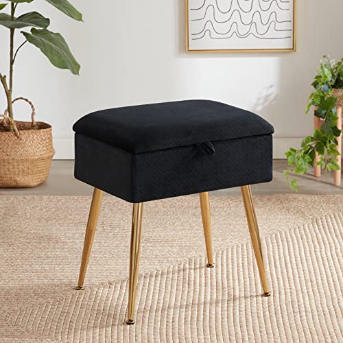 Soohow Vanity Chair Storage Vanity Stool Ottoman Foot Rest, Makeup Vanity Stool with Gold Hot Stamping, Vanity Chair for Makeup Room, Foot Stool for Living Room, Bedroom, Storage Ottoman,Metal Legs