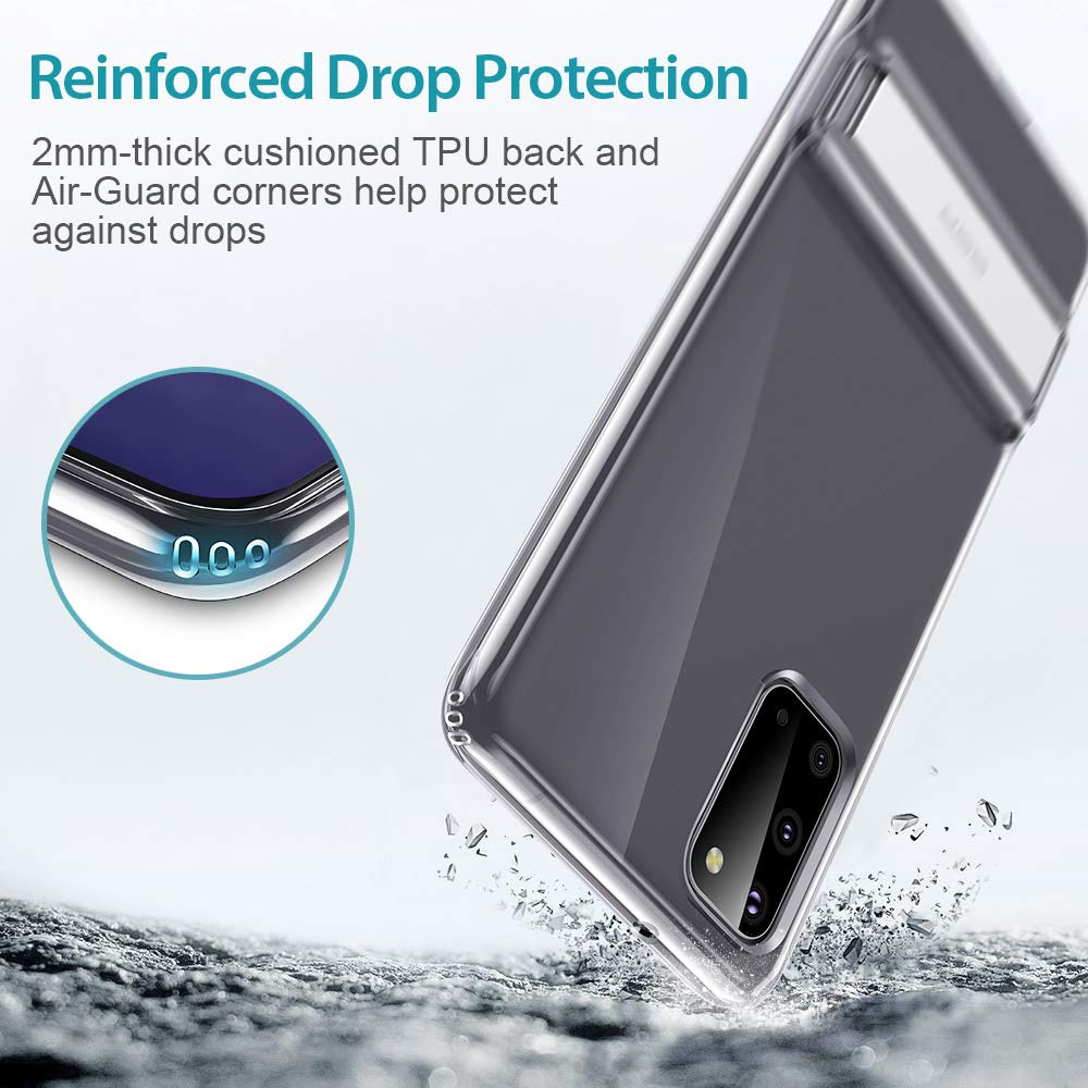 ESR Metal Kickstand Compatible with Samsung Galaxy S20 Case, Vertical and Horizontal Stand, Reinforced Drop Protection, Flexible TPU Case for Samsung S20, Clear