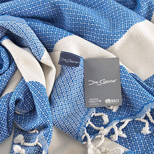 Turkish Beach Towel 100% Cotton Peshtemal Travel Camping Bath Sauna Beach Gym Pool Blanket Gift Quick Dry Sand Free Beach Towel - Blue