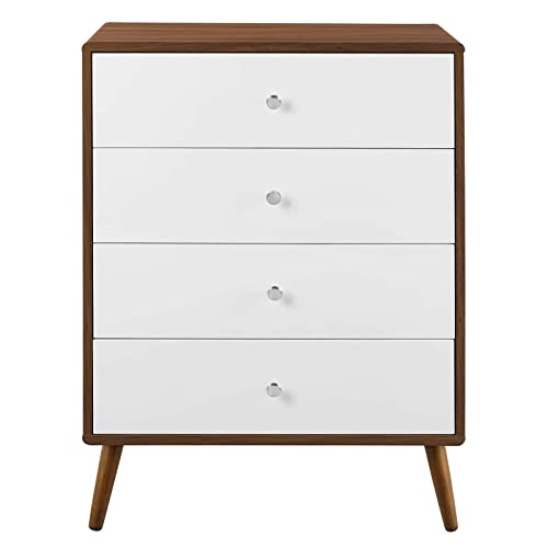 Modway Transmit Mid-Century Modern Wood Walnut White, 4-Drawer Chest