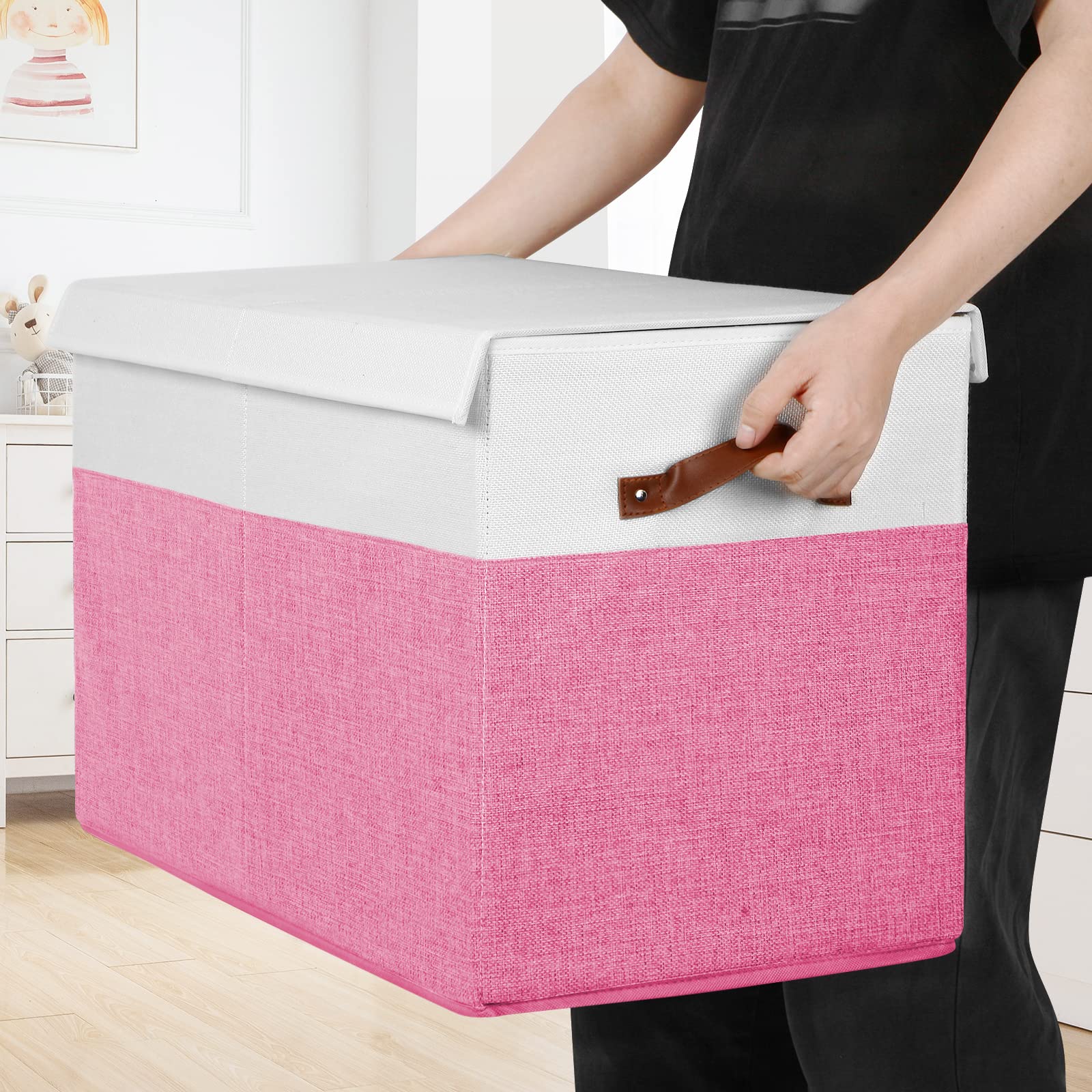 Gowee Large Toy Storage Box with Lid, Sturdy Toys Storage Chest Bin Organizer Basket with Dividers