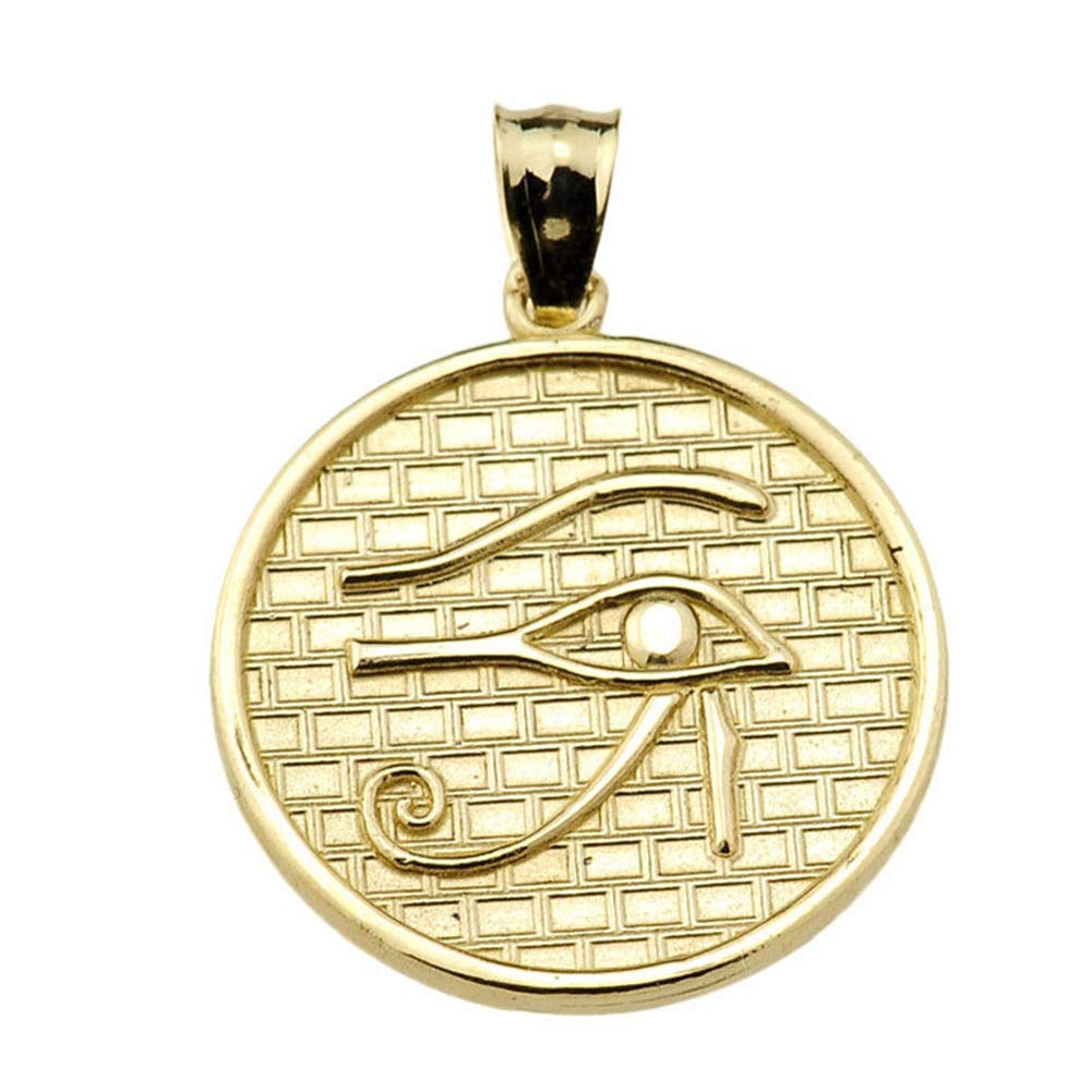 Eye of Horus (13 Steps) Yellow Gold Round Charm Pendant Necklace
