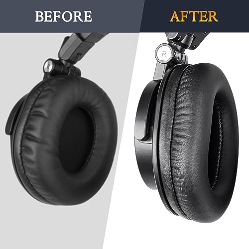 SOULWIT Earpads Replacement for Audio Technica ATH M50X M50XBT M50RD M40X M30X M20X MSR7 SX1 Monitor Headphones, Ear Pads Cushions with Softer Protein Leather, High-Density Memory Foam - Black