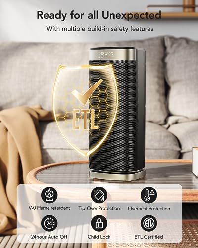 iDOO Space Heater, Portable Electric Heaters for Indoor Use, PTC Ceramic Heating with Thermostat for small Bedroom, Large Room & Office, Remote, 70° Oscillation, 24H Timer, christmas Gifts for home