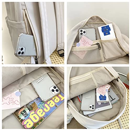 MININAI Preppy Backpack with Plushies Cute Backpack Light Academia College Backpack Solid Aesthetic Rucksack for Travel (One Size,Black)