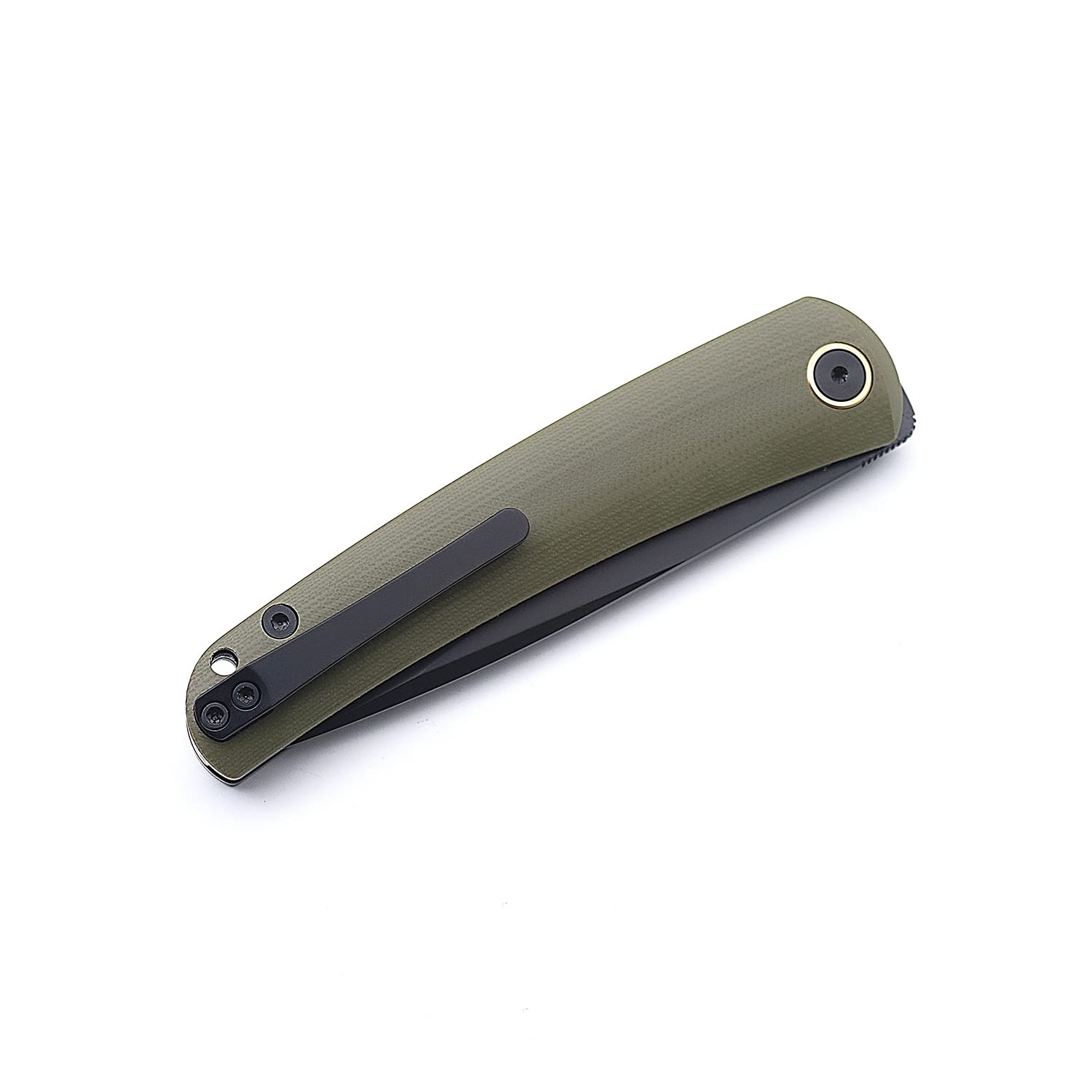 M Miguron knives Akri Front Flipper Folding Knife 3.5" Black PVD 14c28n Blade Green G10 Handle Pocket Knife MGR-801GN