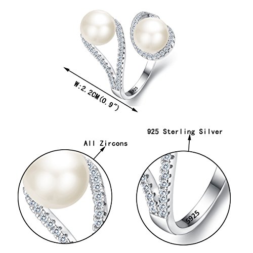 EVER FAITH 925 Sterling Silver CZ 9MM AAA Freshwater Cultured Pearl Teardrop Engagement Adjustable Ring