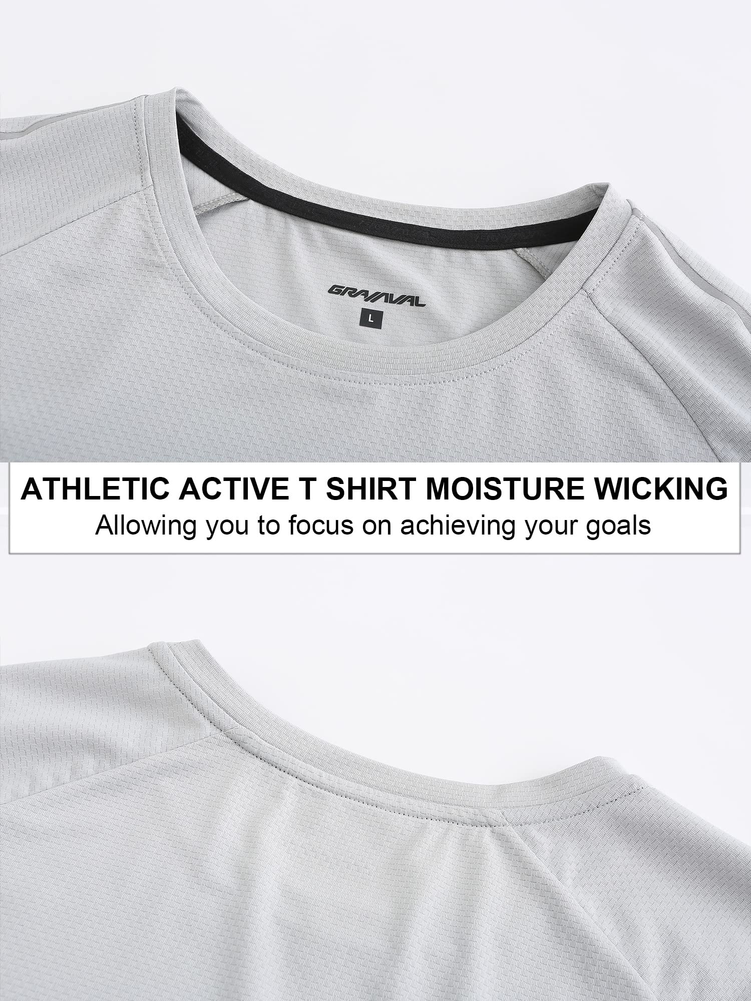 GRAMVAL Running Shirts for Men Crew Neck Raglan Long Sleeve Quick Dry Gym Athletic Active T Shirt Moisture Wicking Grey XL
