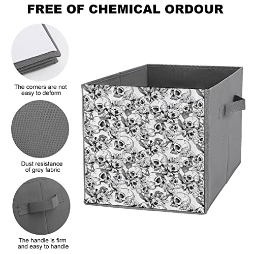 Mexican Spanish Sketch Dead Skulls Foldable Storage Bins Printd Fabric Cube Baskets Boxes with Handles for Clothes Toys, 11x11x11