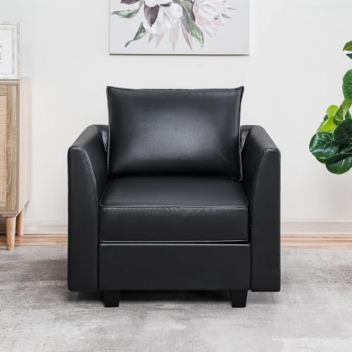 Naomi Home Elizabeth Modern Modular DIY Collection - Linen Armchair with Sturdy Wooden Frame (Sofa Set, Black/Air Leather)