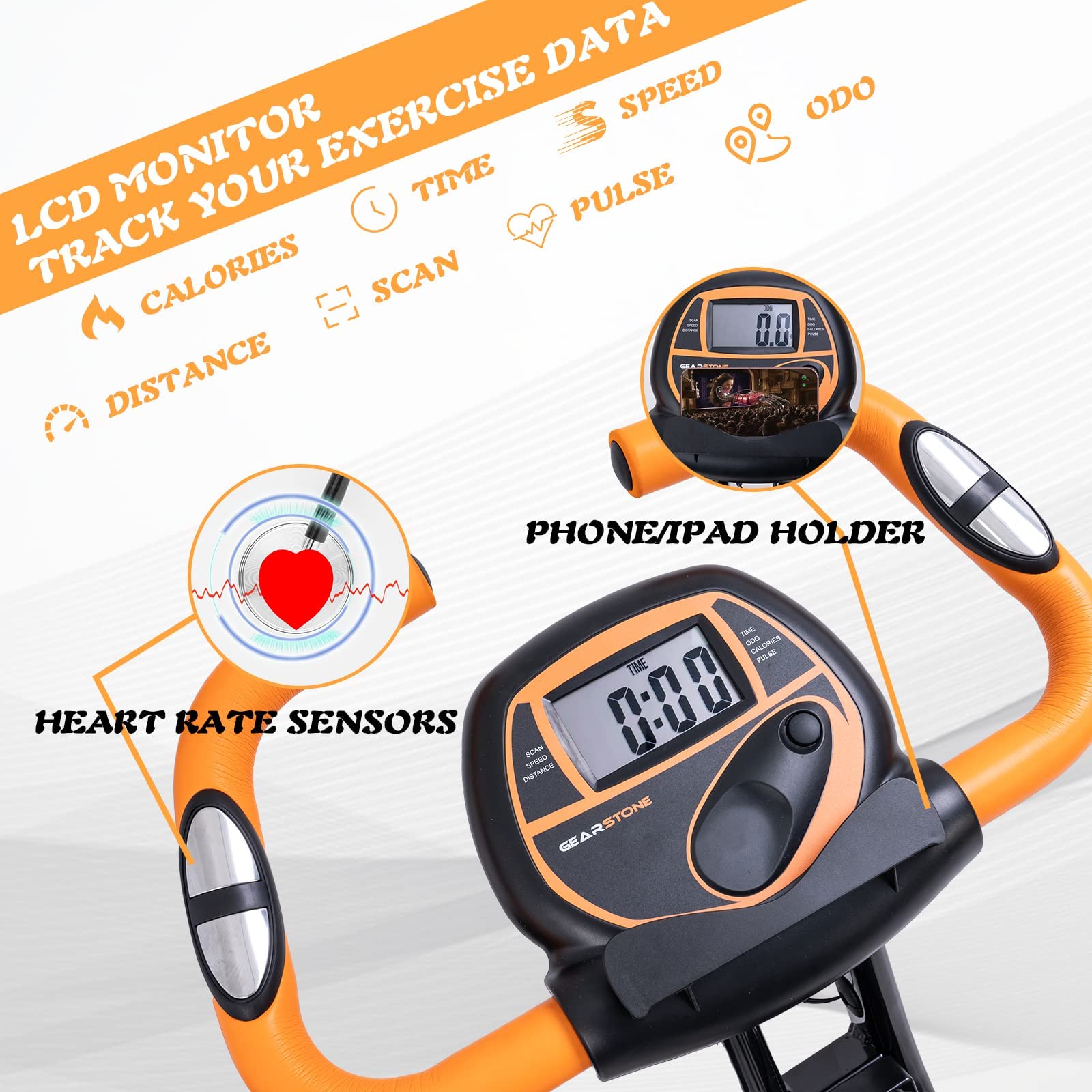 GEARSTONE Fitness Bike, Exercise Bike, Foldable Indoor Trainer for Home Cardio Training, Magnetic Resistance Bikes, Pulse Sensor, 100 kg Max Weight (D8) (D2)