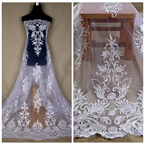 Special Design La Belleza Beading lace Fabric 53" Width Beautiful Patterns Easy to Cut for Wedding Dress Pure White lace Fabric 2 Yards