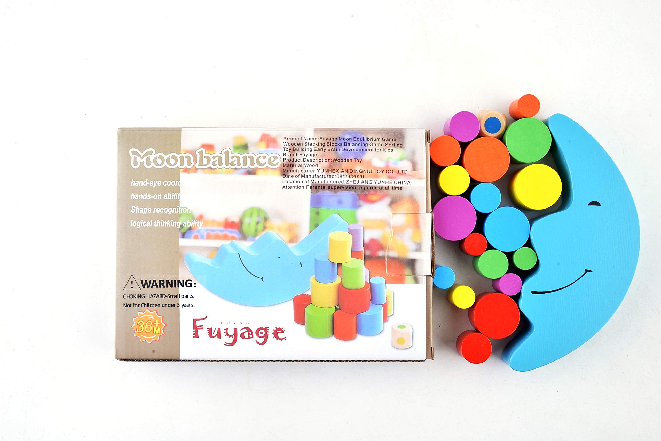 Fuyage Moon Equilibrium Game Wooden Stacking Blocks Balancing Game Sorting Toy Building Early Brain Development for Kids