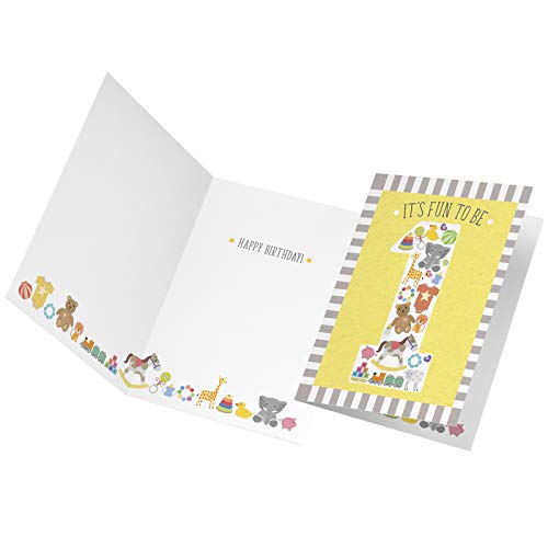 Tiny Expressions 1st Birthday Card for Boy or Girl with Envelope 5"x7" (First Birthday Card)