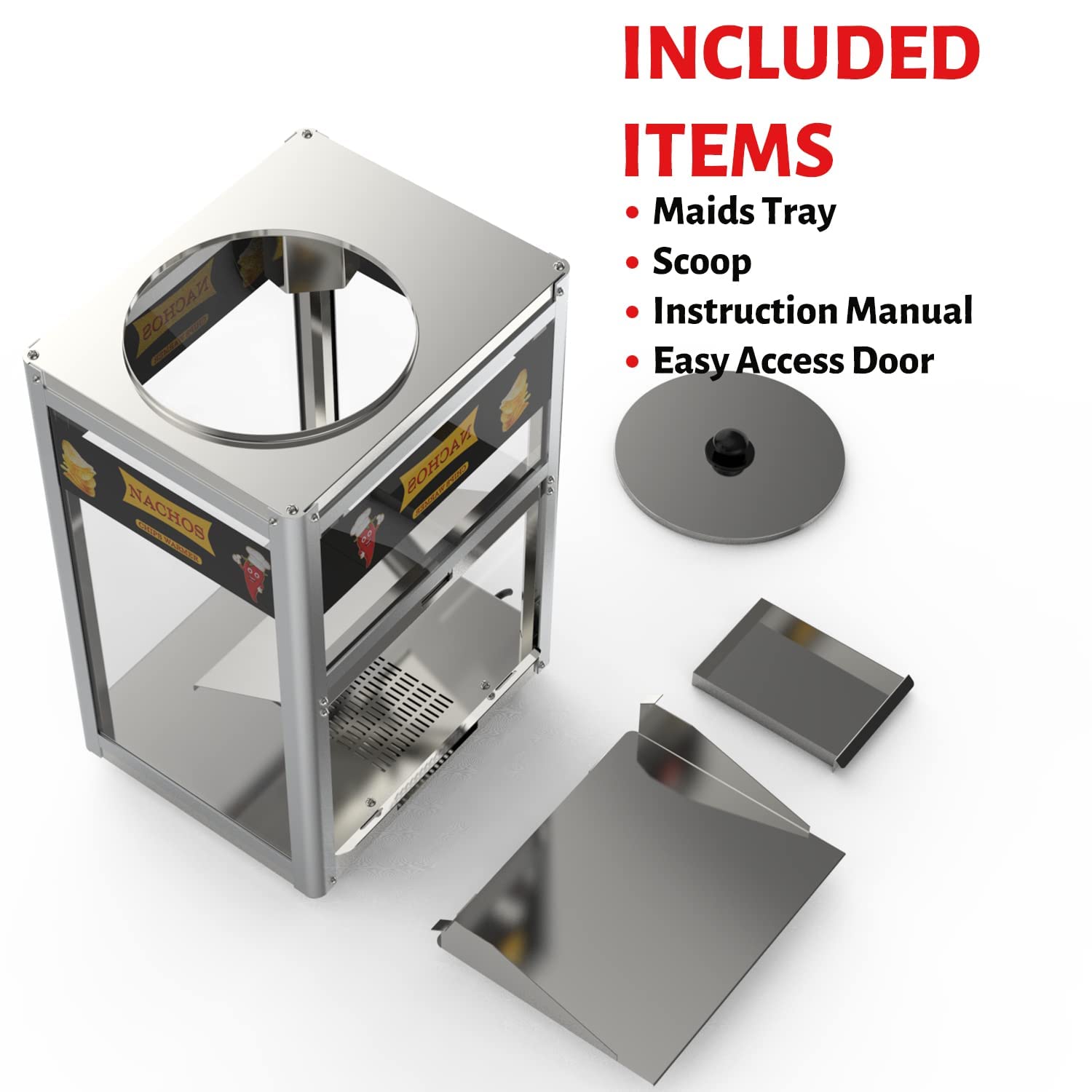 PYY Nacho Warmer Commercial Nacho Machine with Cheese Warmer Chip Warmer Nacho Station Display Stainless Steel Frames with 3 Styles Banner Stickers